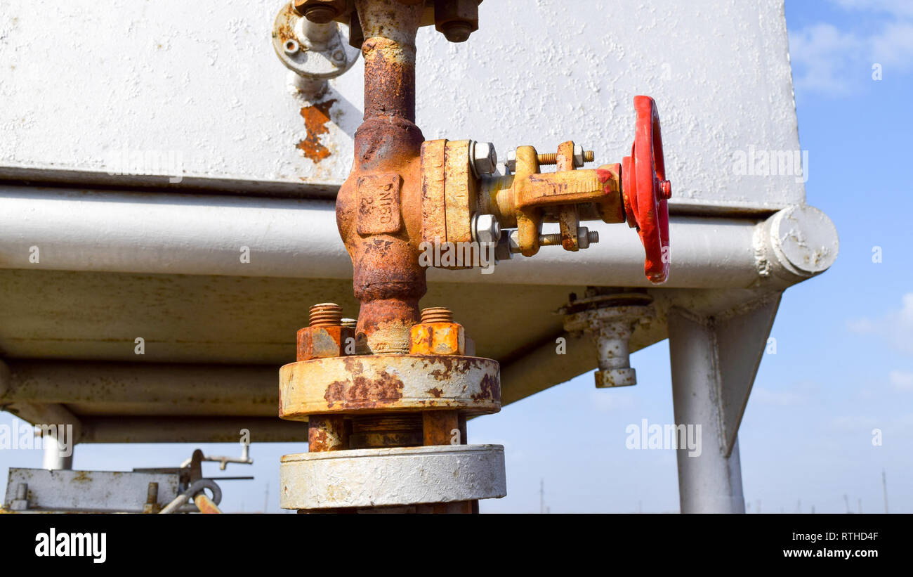 Shut-off valves on the high-pressure well flowing equipment. Oil ...