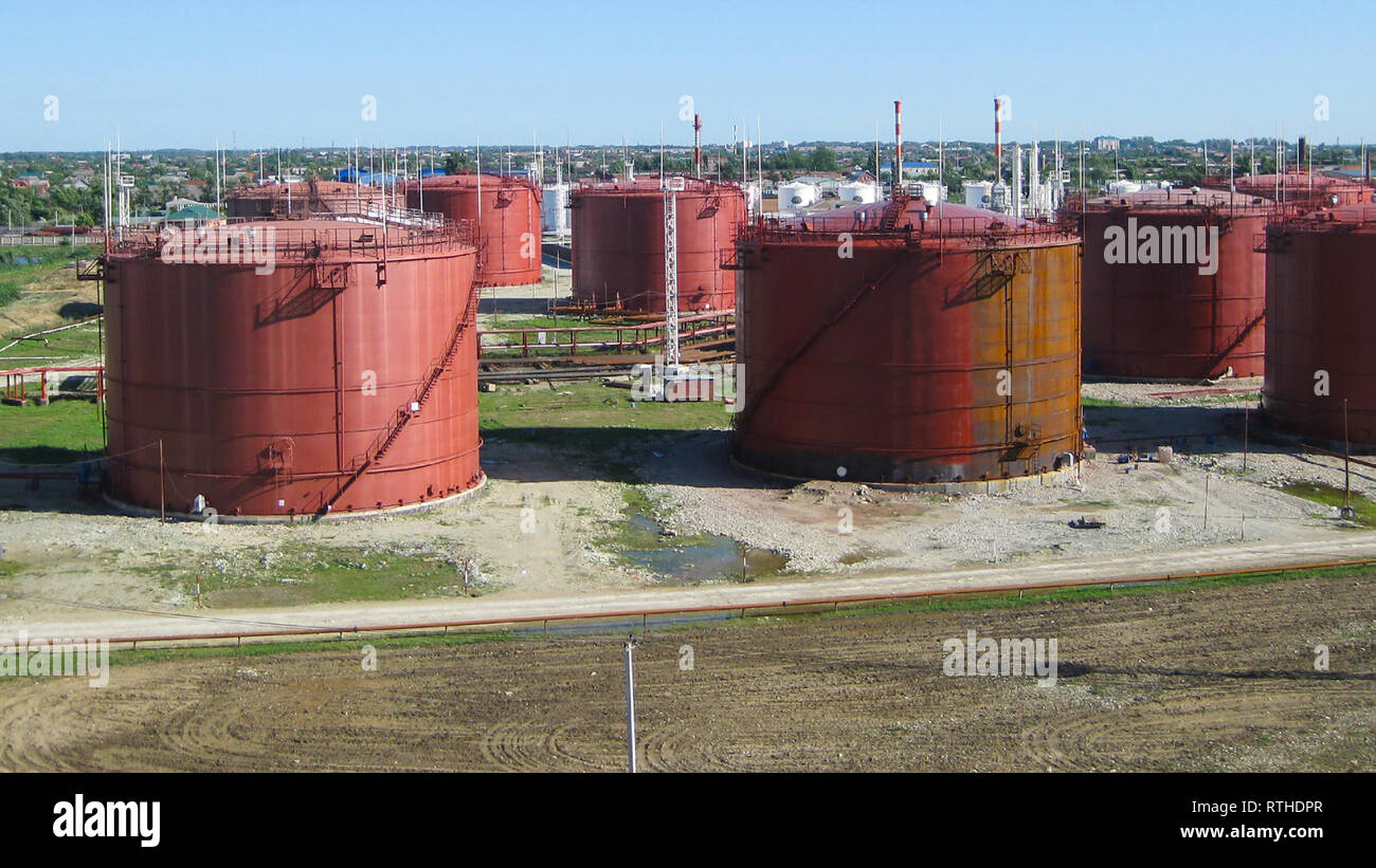 Storage tanks for petroleum products. Equipment refinery Stock Photo ...