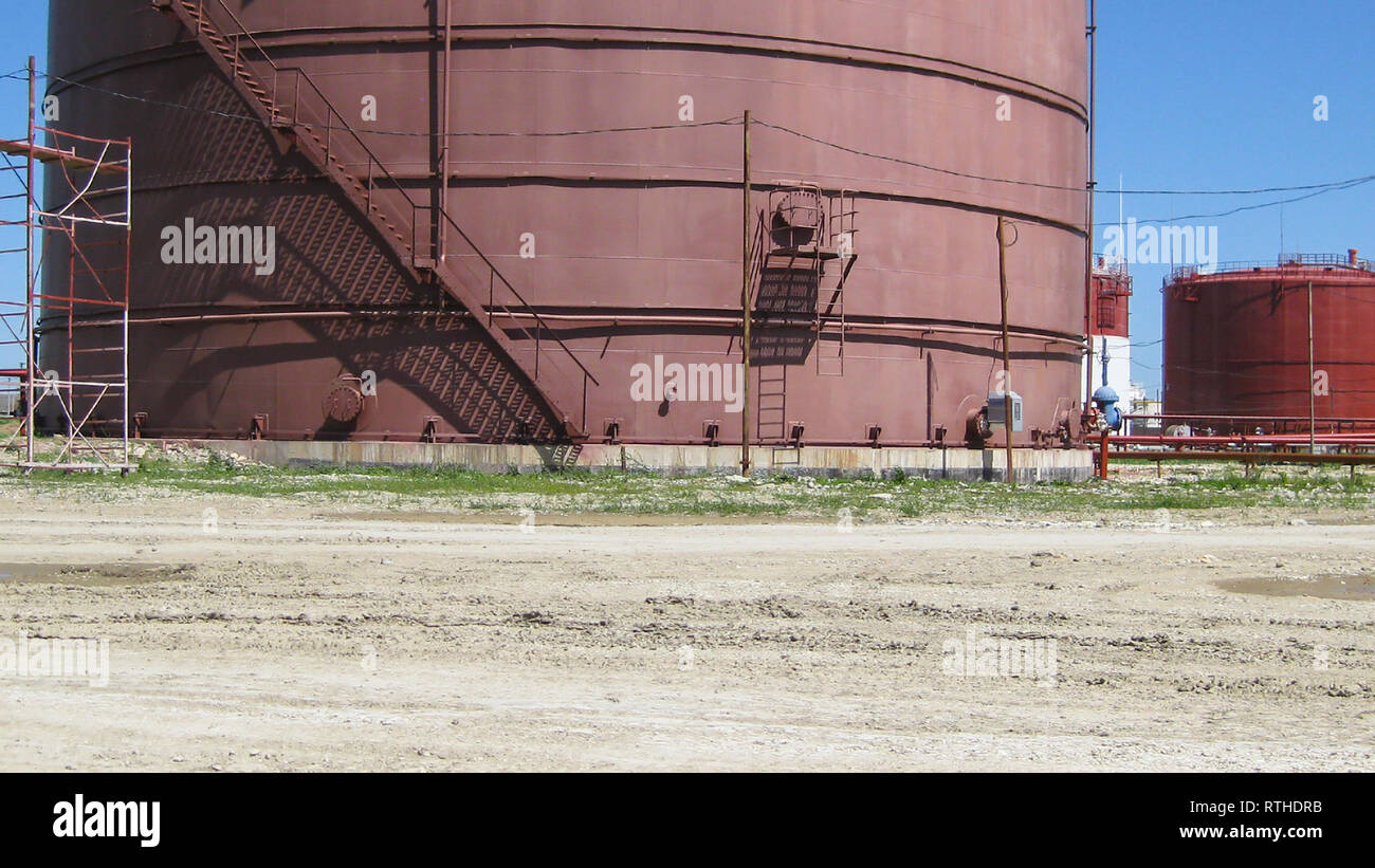 Storage tanks for petroleum products. Equipment refinery Stock Photo ...