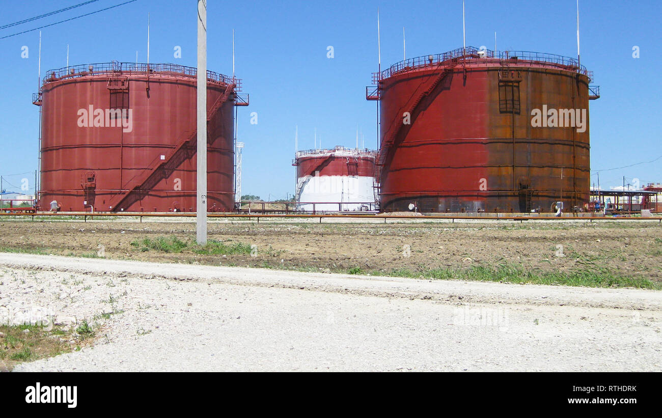 Storage tanks for petroleum products. Equipment refinery Stock Photo ...