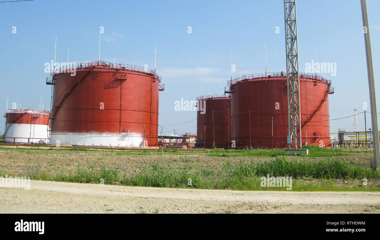 Storage tanks for petroleum products. Equipment refinery Stock Photo ...