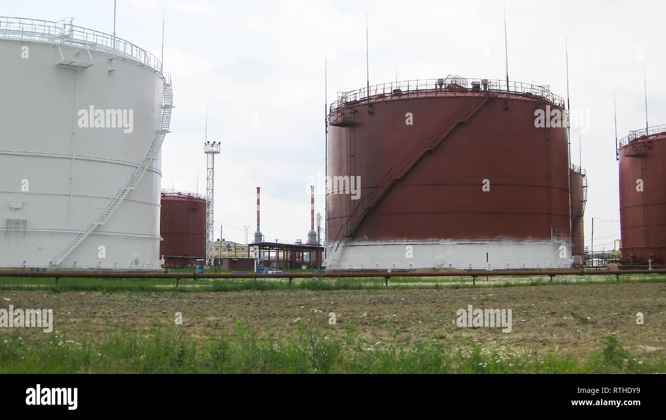 Storage tanks for petroleum products. Equipment refinery Stock Photo ...