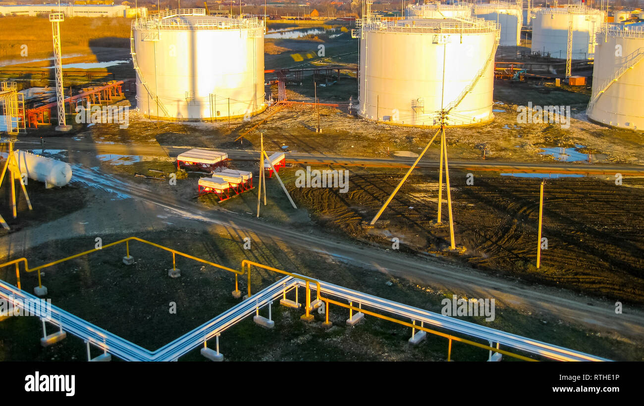 Storage tanks for petroleum products. Equipment refinery Stock Photo ...