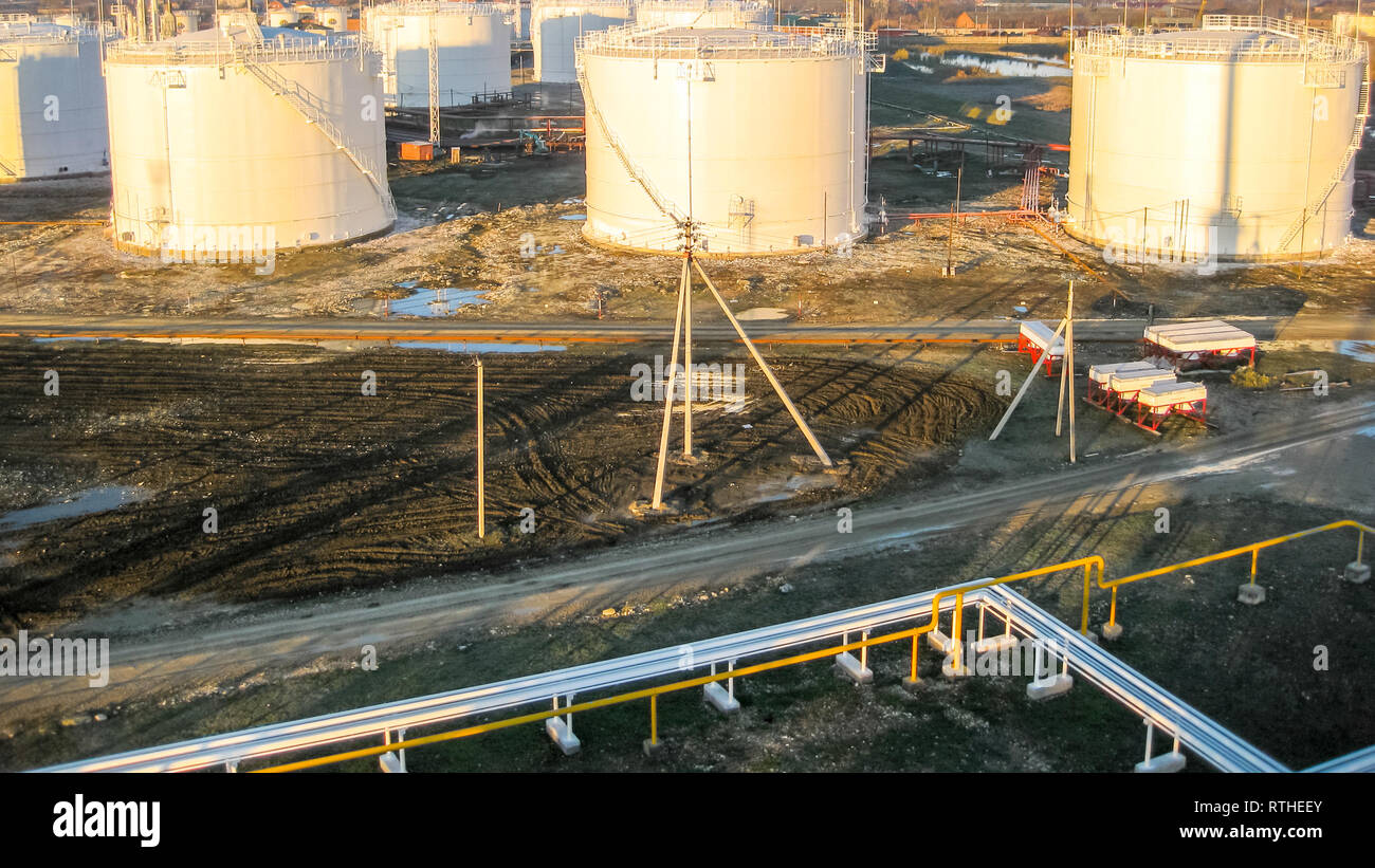 Storage tanks for petroleum products. Equipment refinery Stock Photo ...