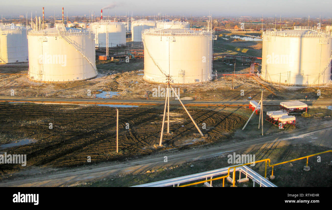 Storage tanks for petroleum products. Equipment refinery Stock Photo ...