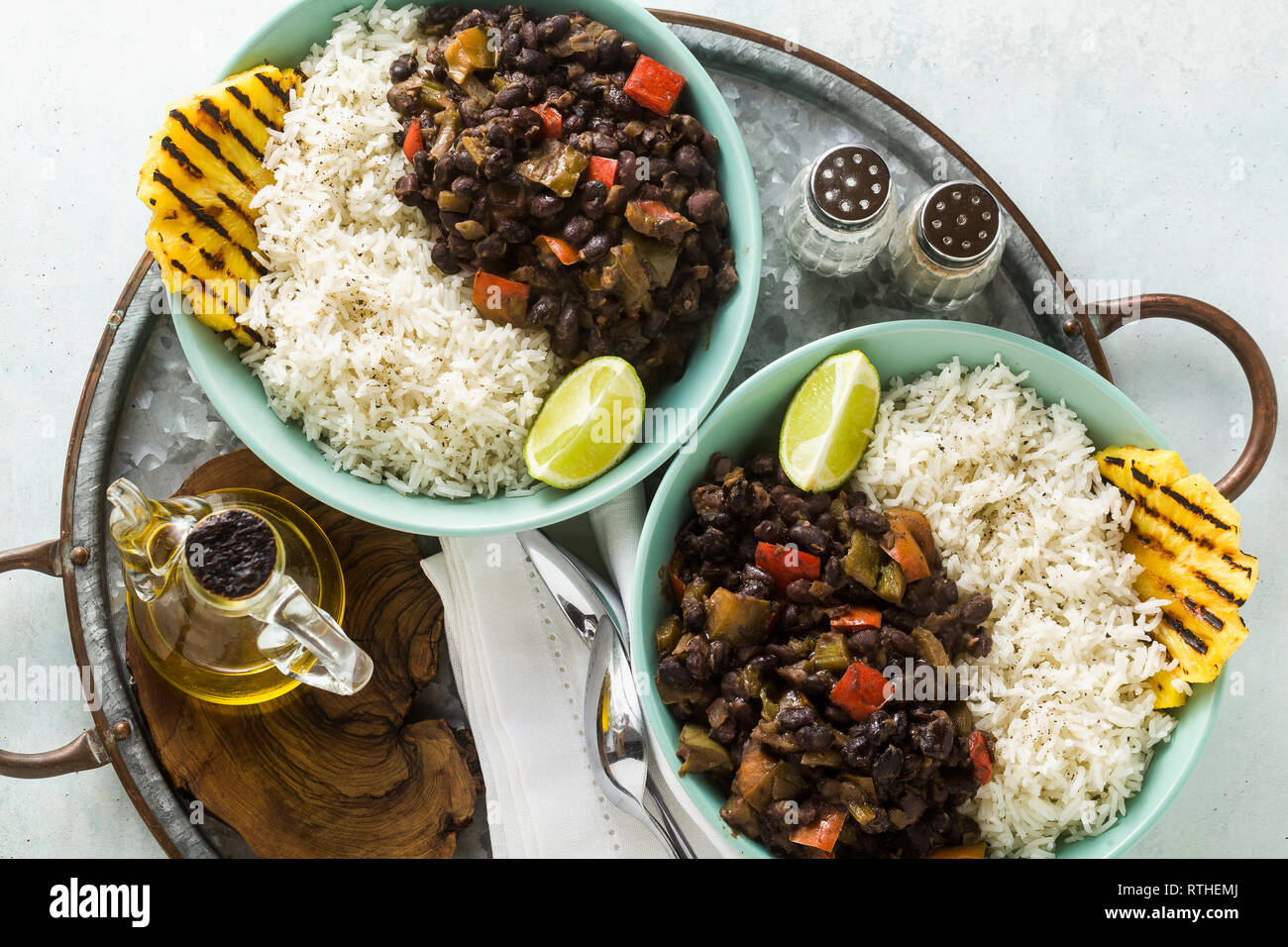 Cuban rice and black bean dish with grilled pineapple. Healthy Vegan ...