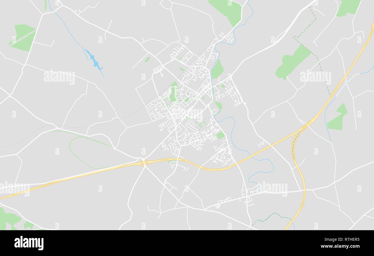 Newbridge, Ireland downtown street map in classic style colors with all ...