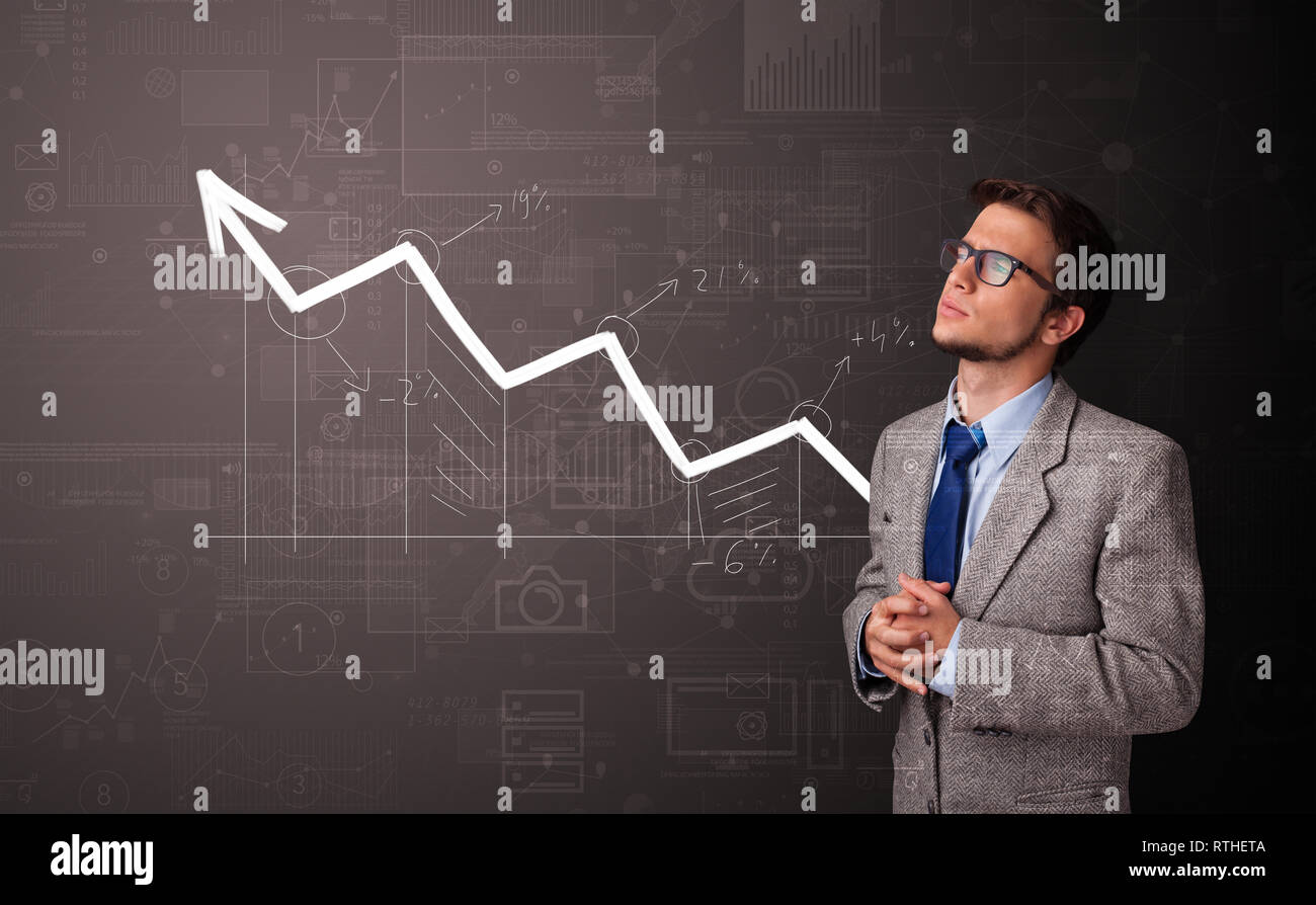 Young person standing with increasing graph concept Stock Photo - Alamy