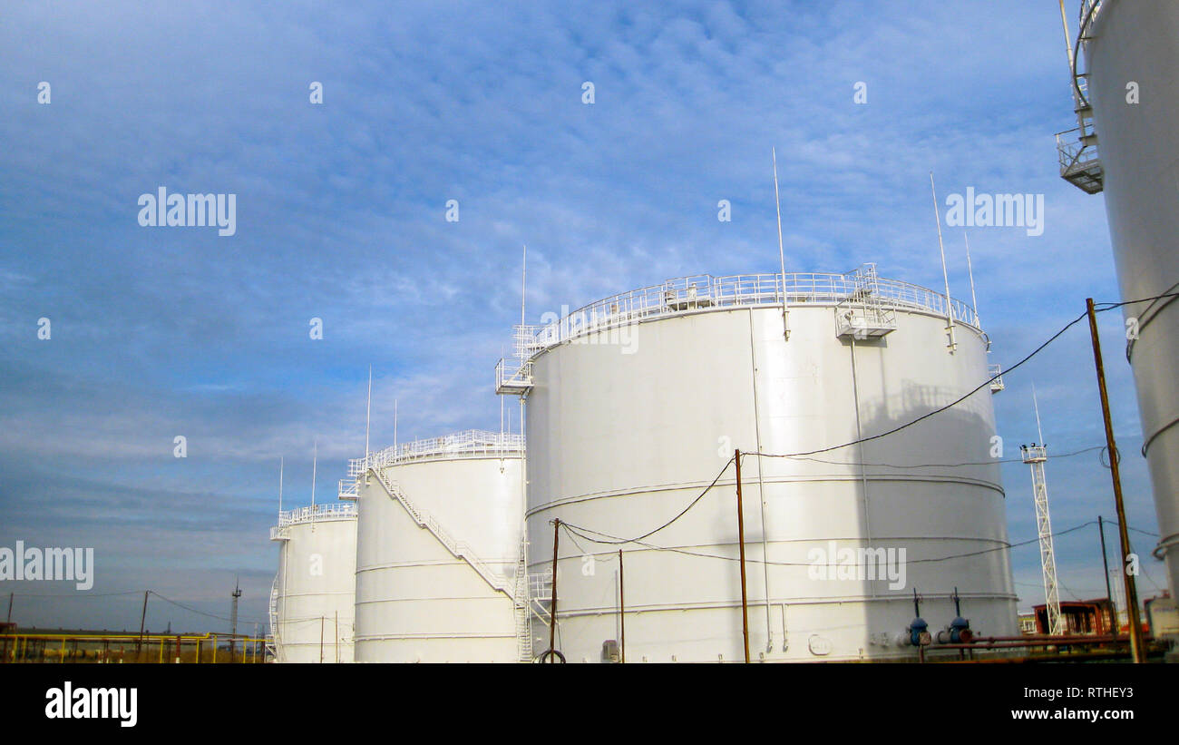 Storage tanks for petroleum products. Equipment refinery Stock Photo ...
