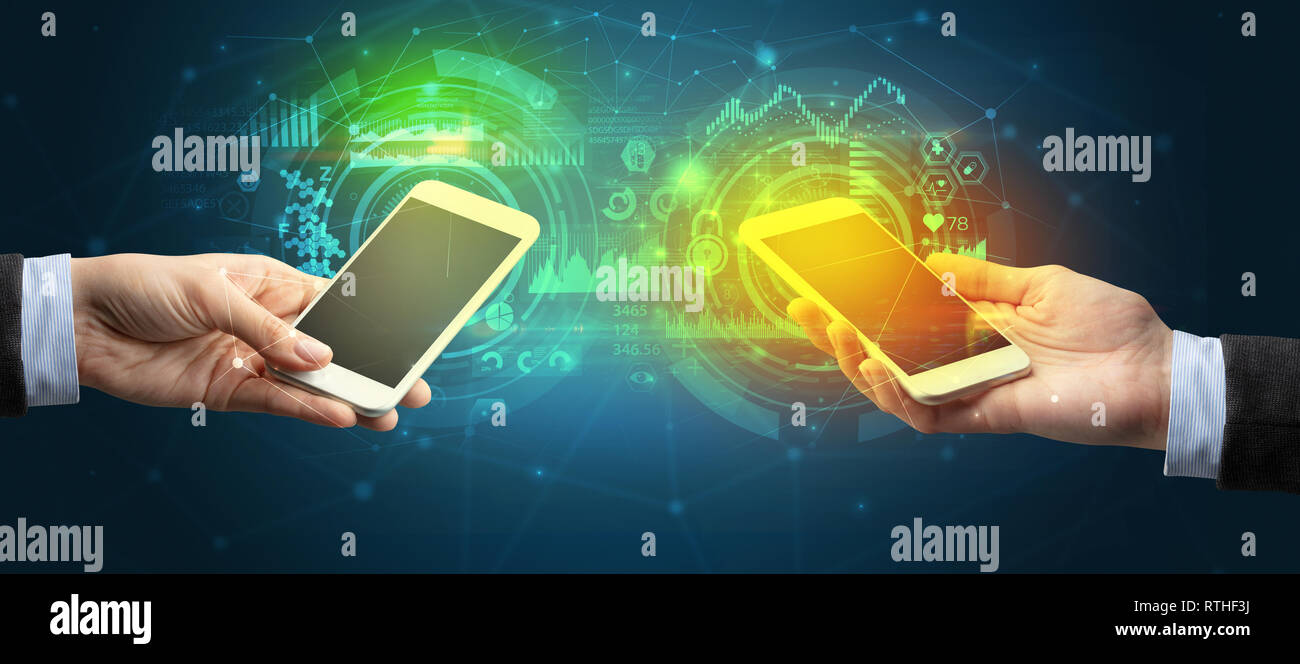 Close up of two smartphones, business and communication concept Stock ...