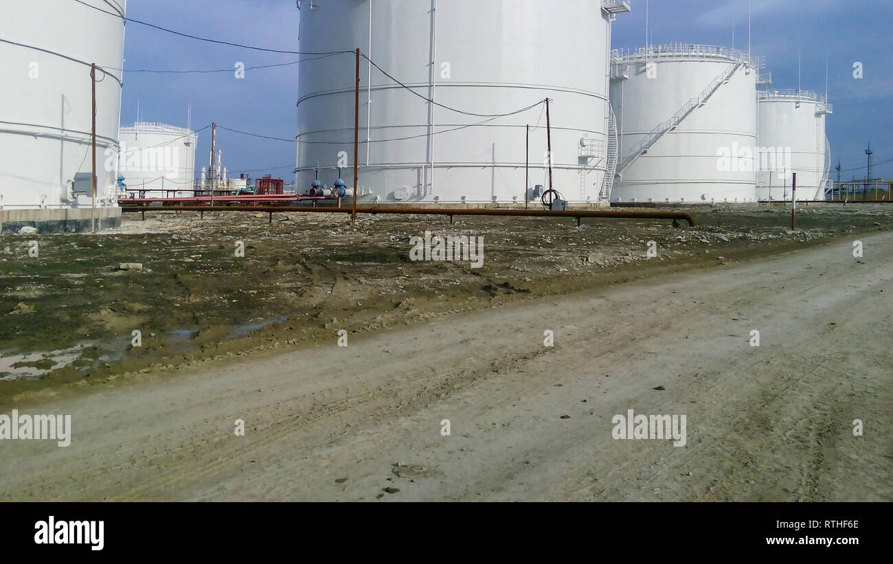 Storage tanks for petroleum products. Equipment refinery Stock Photo ...