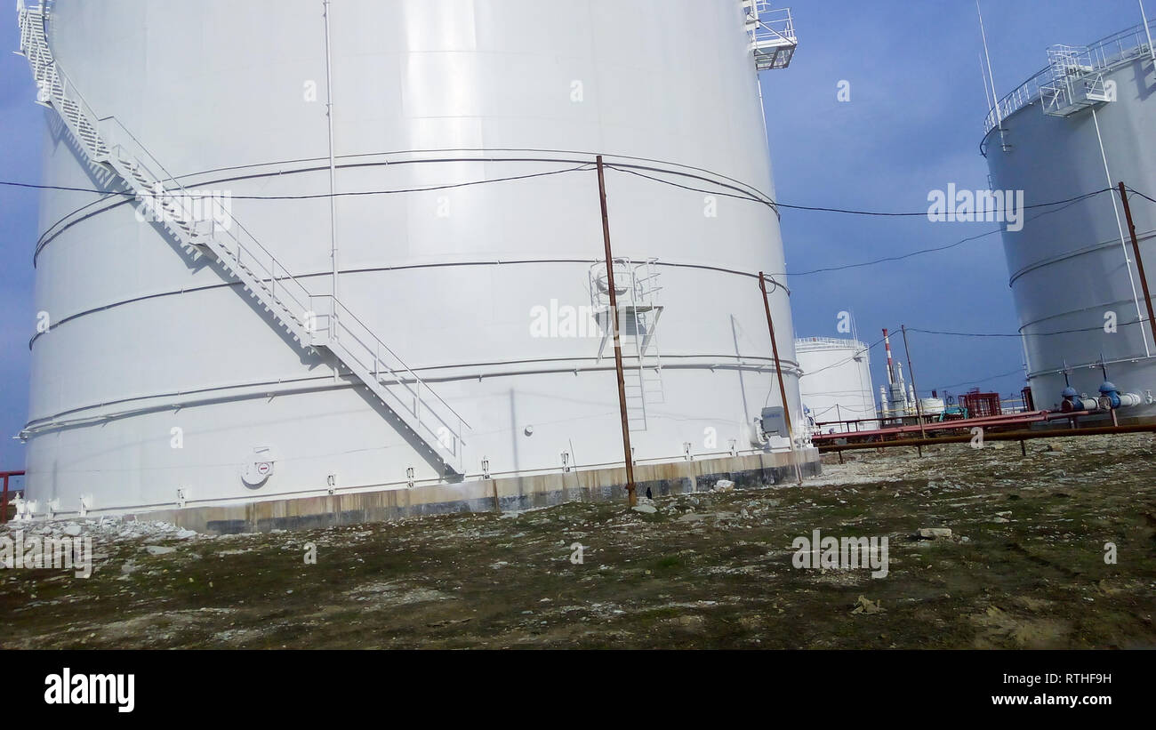Storage tanks for petroleum products. Equipment refinery Stock Photo ...