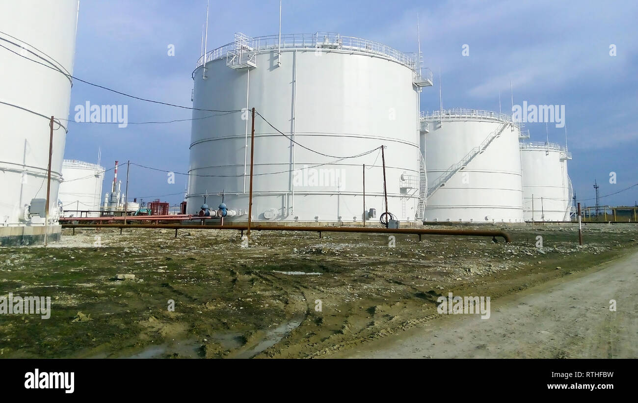 Storage tanks for petroleum products. Equipment refinery Stock Photo ...