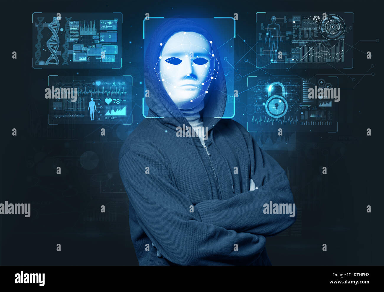 Biometric verification - young man face recognition Stock Photo - Alamy