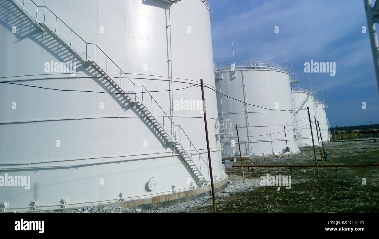 Storage tanks for petroleum products. Equipment refinery Stock Photo ...