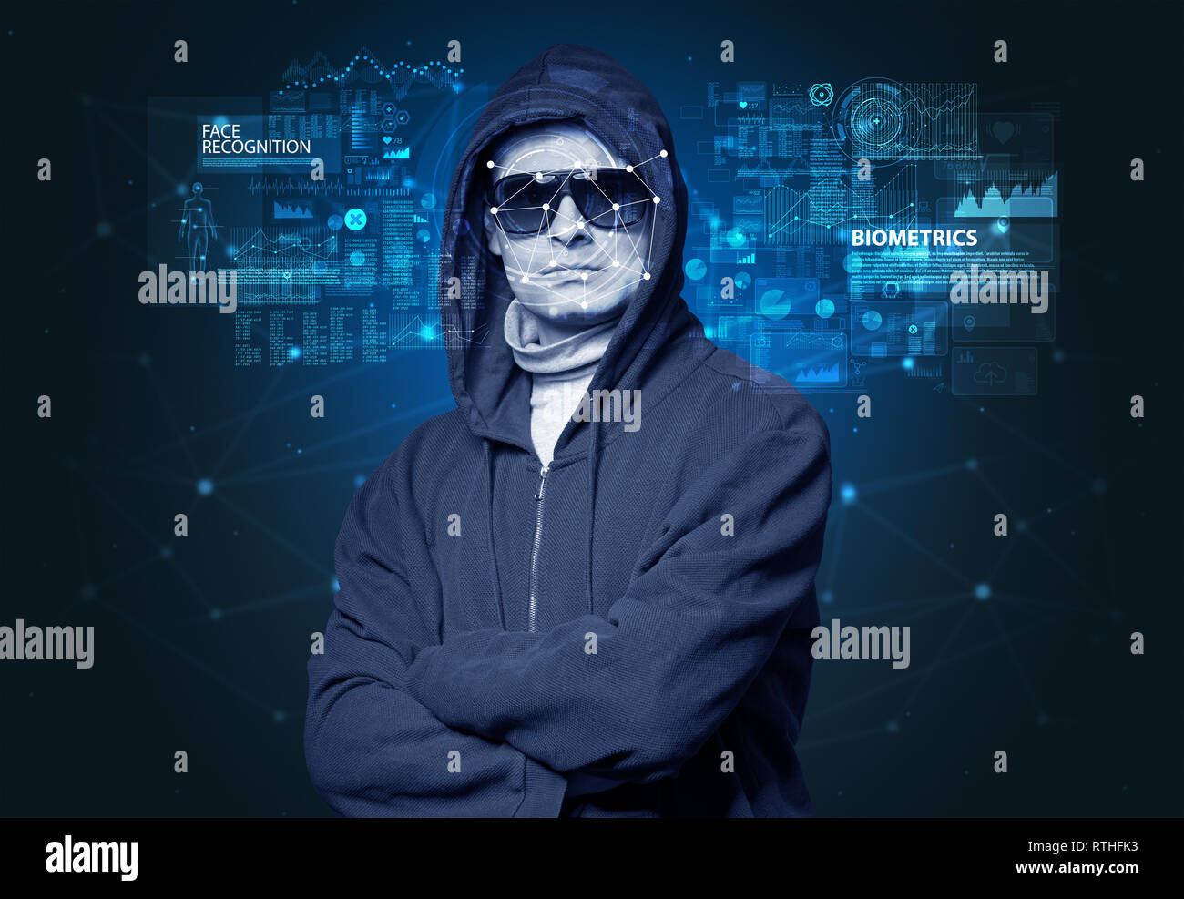 Biometric verification - young man face recognition concept Stock Photo ...