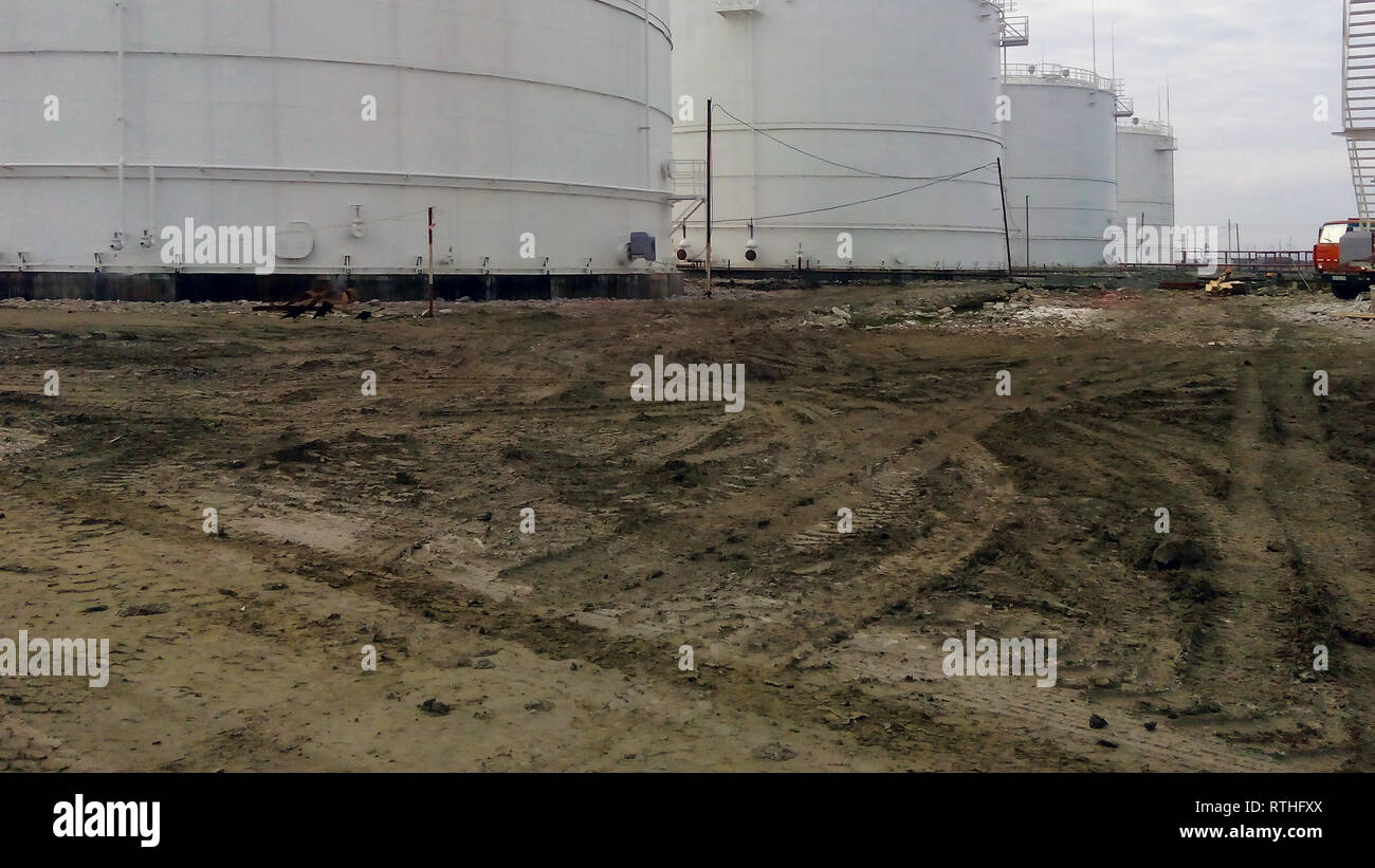 Storage tanks for petroleum products. Equipment refinery Stock Photo ...