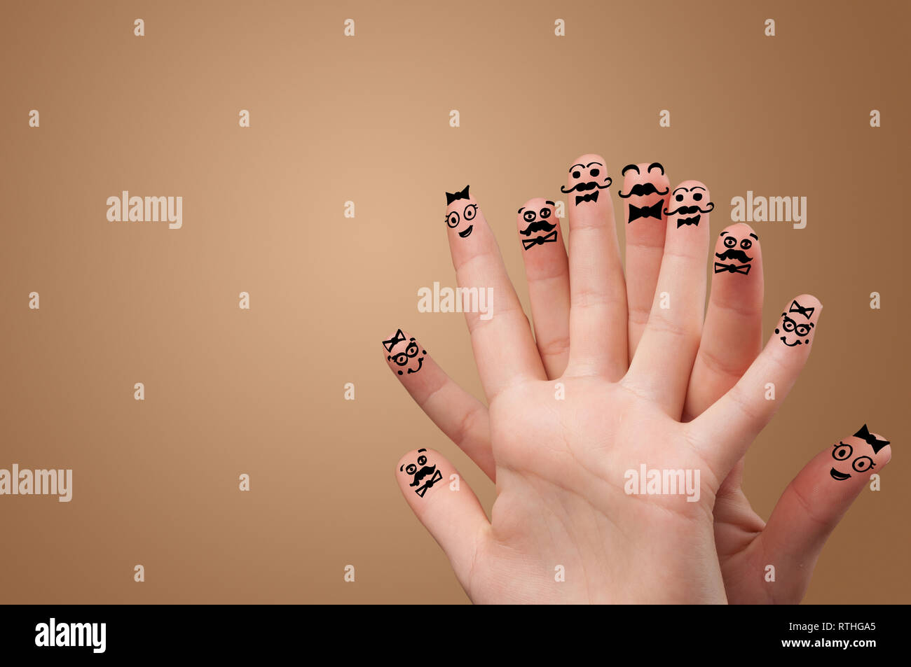 Elegant happy face fingers hugs each other Stock Photo - Alamy