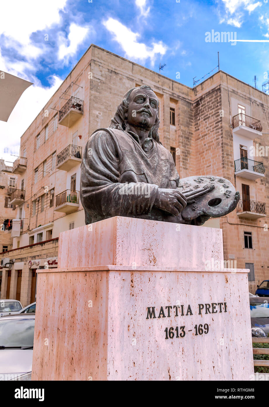 Malta, Valletta: Monument dedicated to Mattia Preti, an Italian painter ...