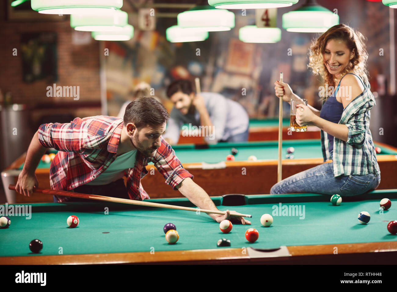 billiard game-leisure funny time with friends Stock Photo - Alamy