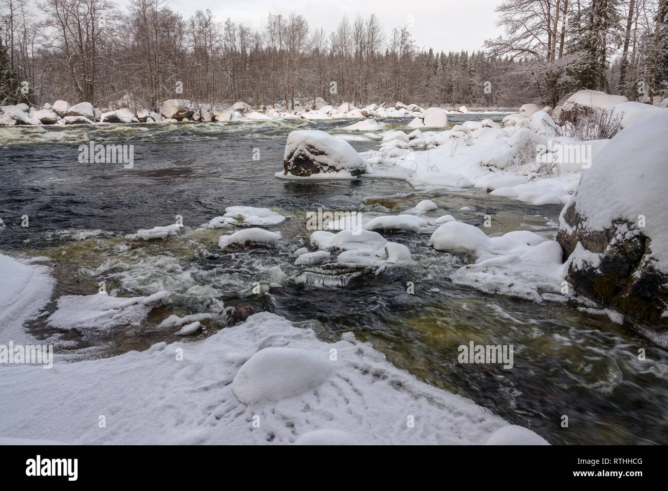 winter river landscape Stock Photo - Alamy