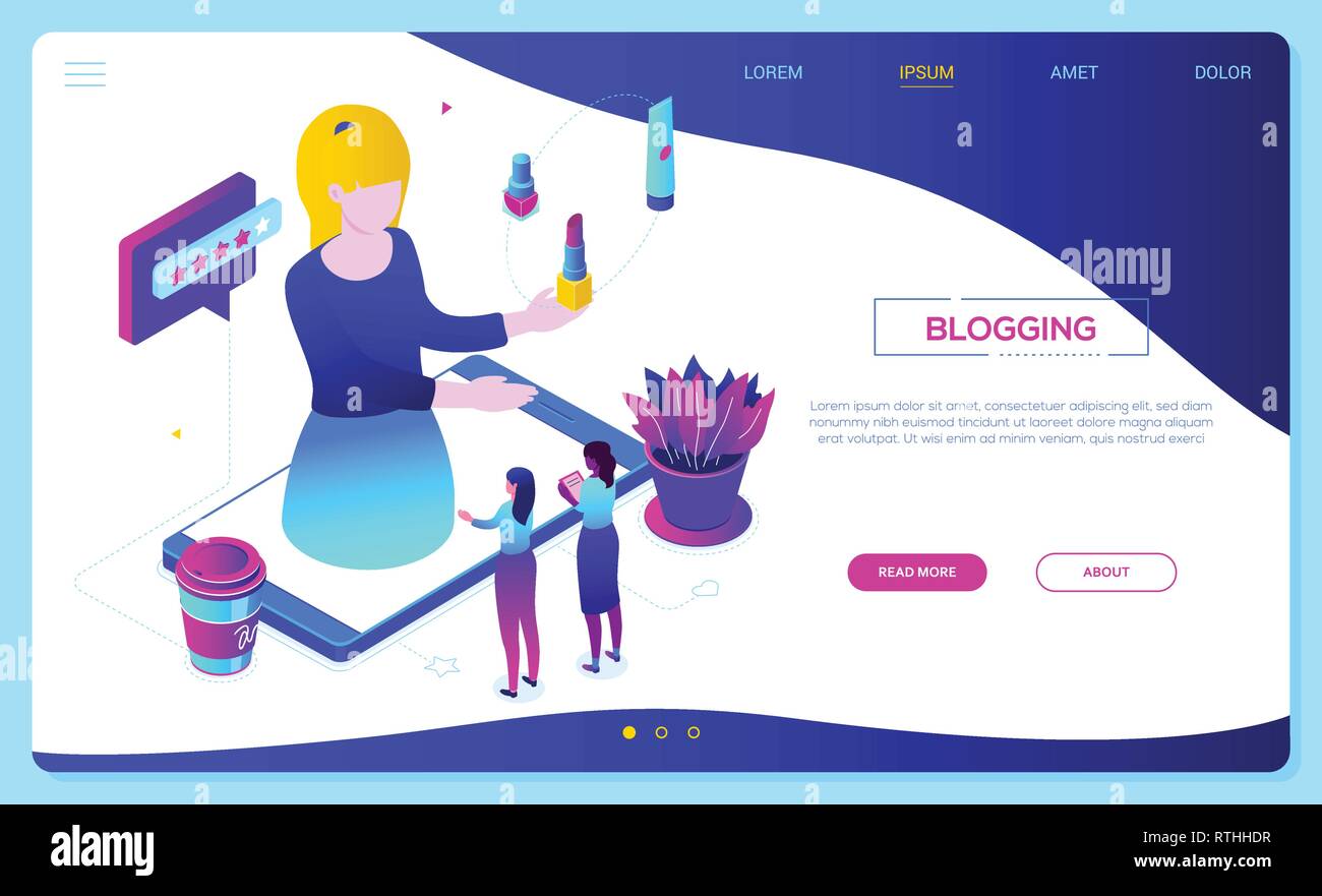 Blogging online - modern colorful isometric vector web banner Stock ...
