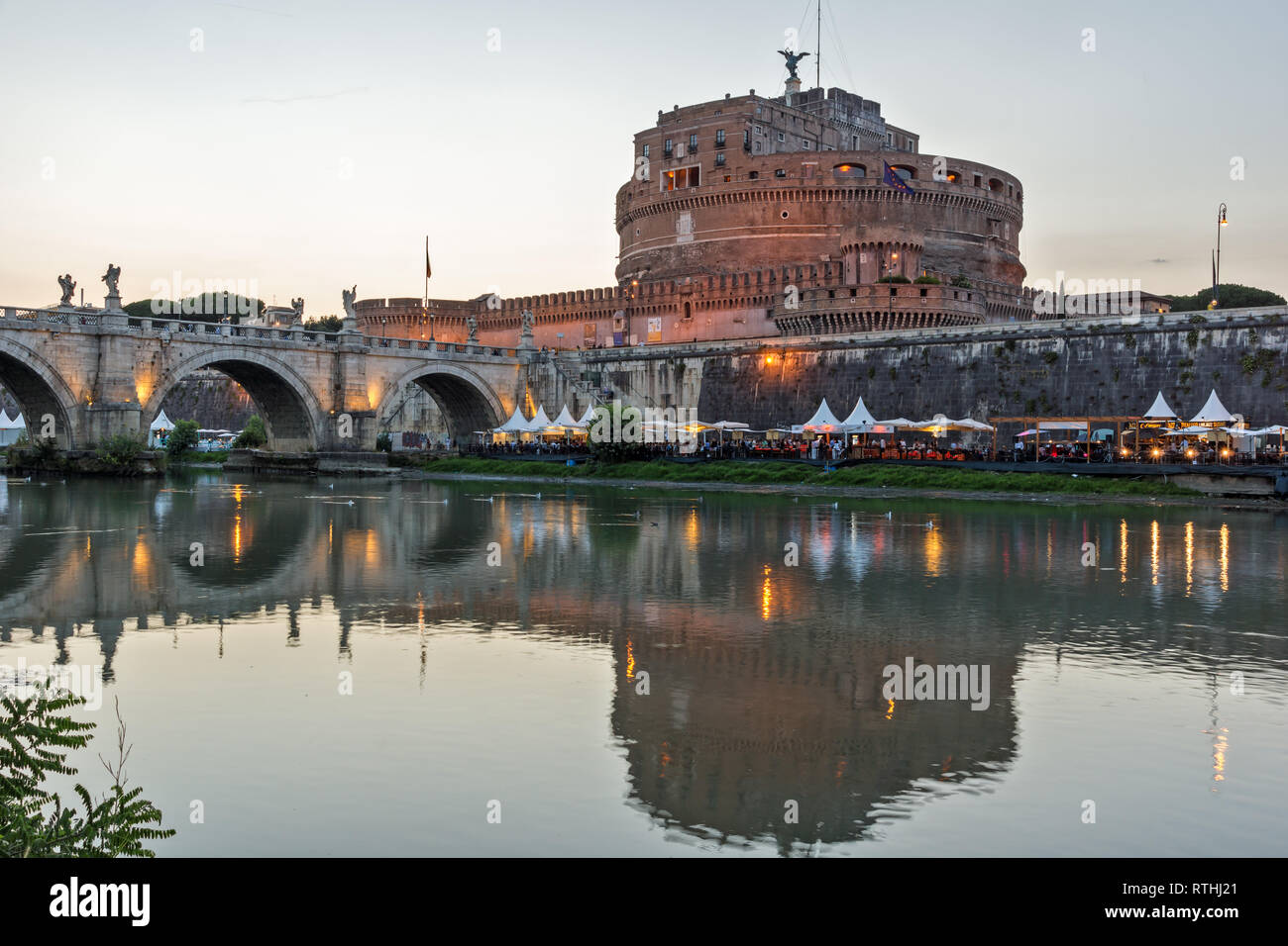 ROME, ITALY - JUNE 22, 2017: Sunset view of St. Angelo Bridge and ...
