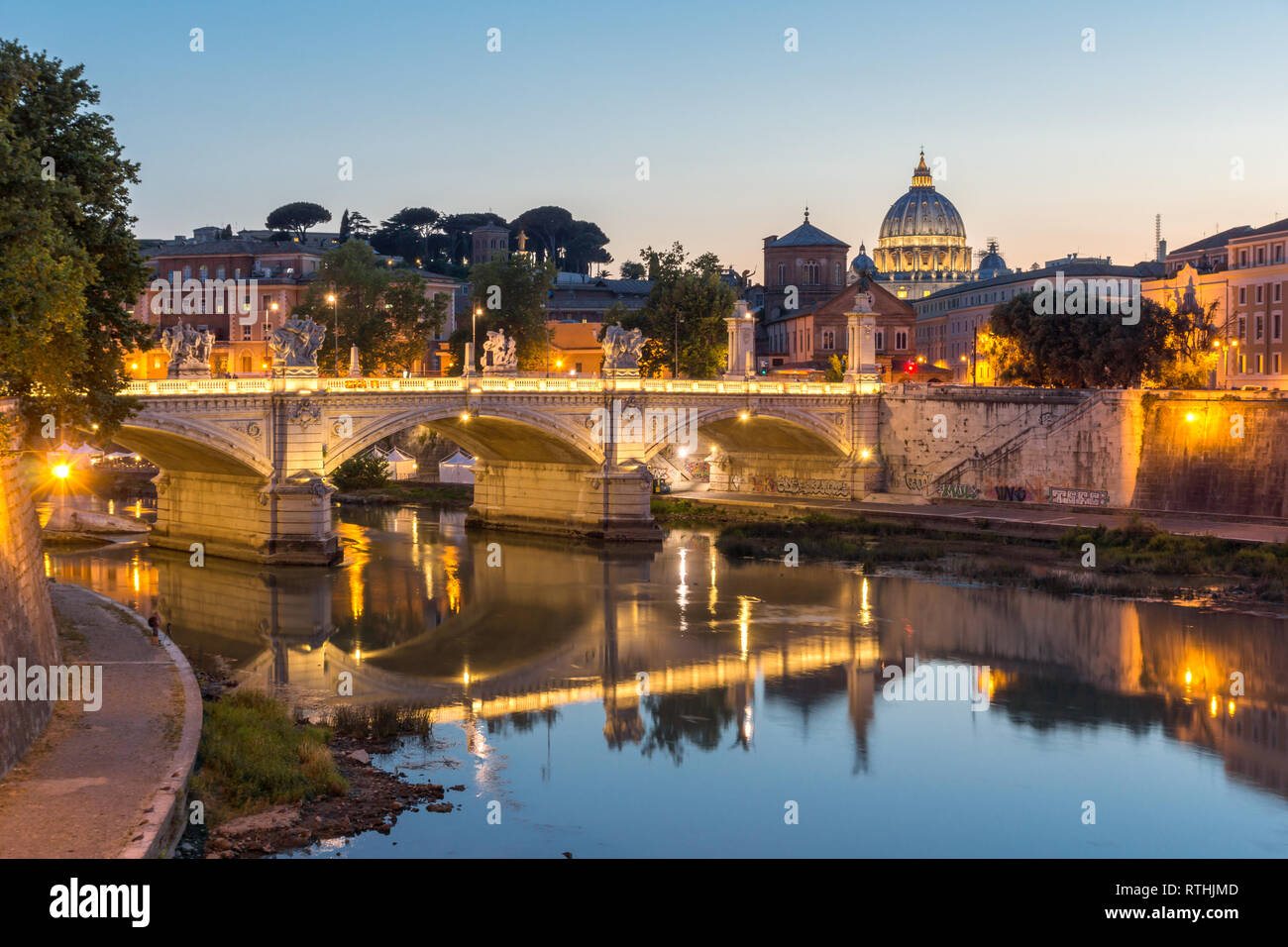 ROME, ITALY - JUNE 22, 2017: Sunset view of Tiber River in city of Rome ...