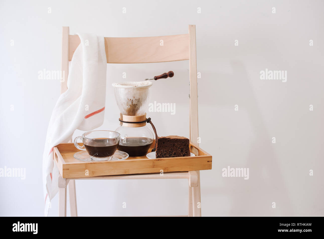 Serving hot coffee in the living room of his home in the morning Stock ...