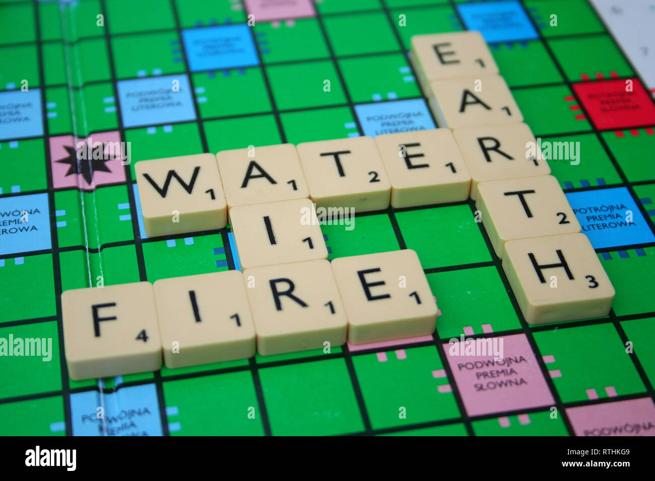 four elements inscription made of scrabble tiles Stock Photo - Alamy