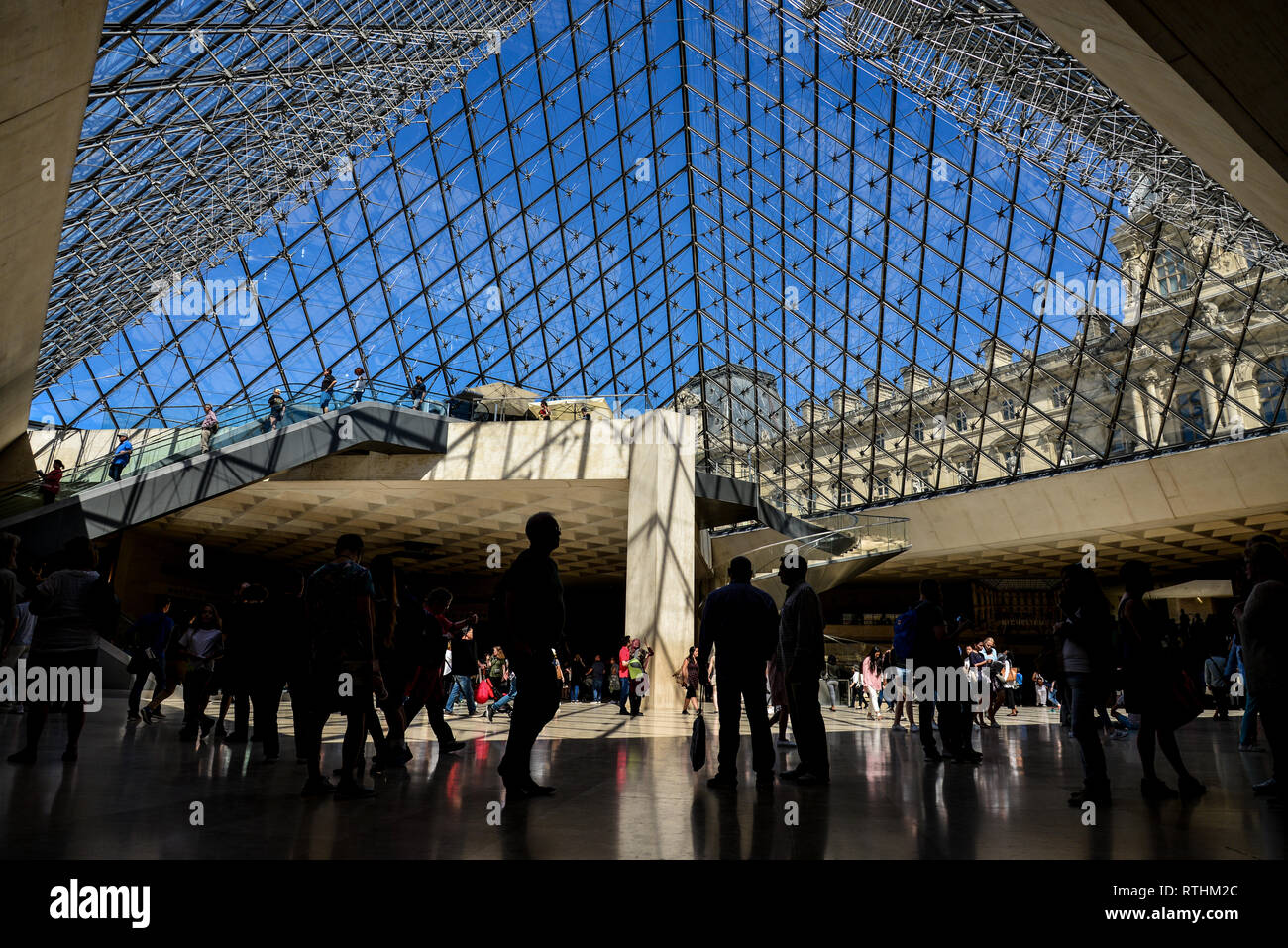 Paris, France - May 7, 2018: Inside the Louvre pyramid in Paris. Louvre ...
