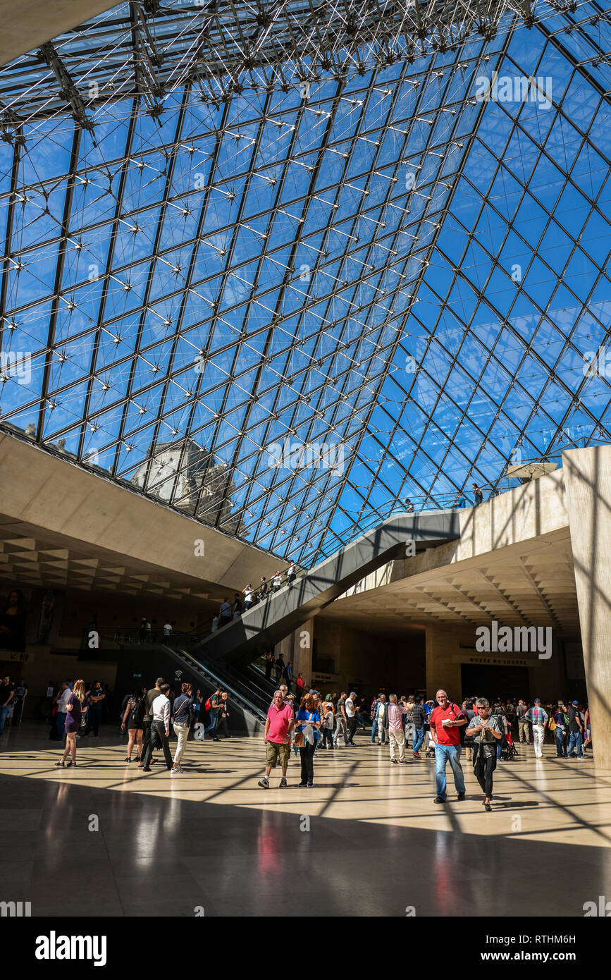Paris, France - May 7, 2018: Inside the Louvre pyramid in Paris. Louvre ...