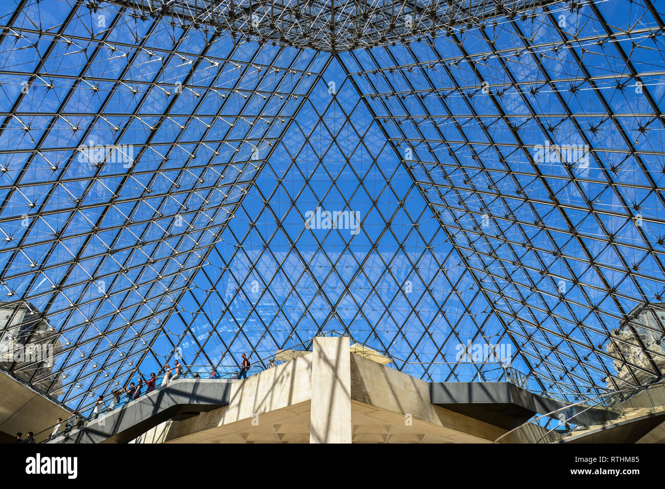 Paris, France - May 7, 2018: Inside the Louvre pyramid in Paris. Louvre ...