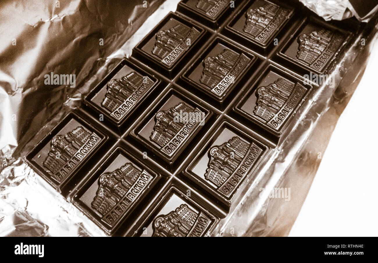 classic dark chocolate by the oldest Russian Moscow factory Babaevsky ...