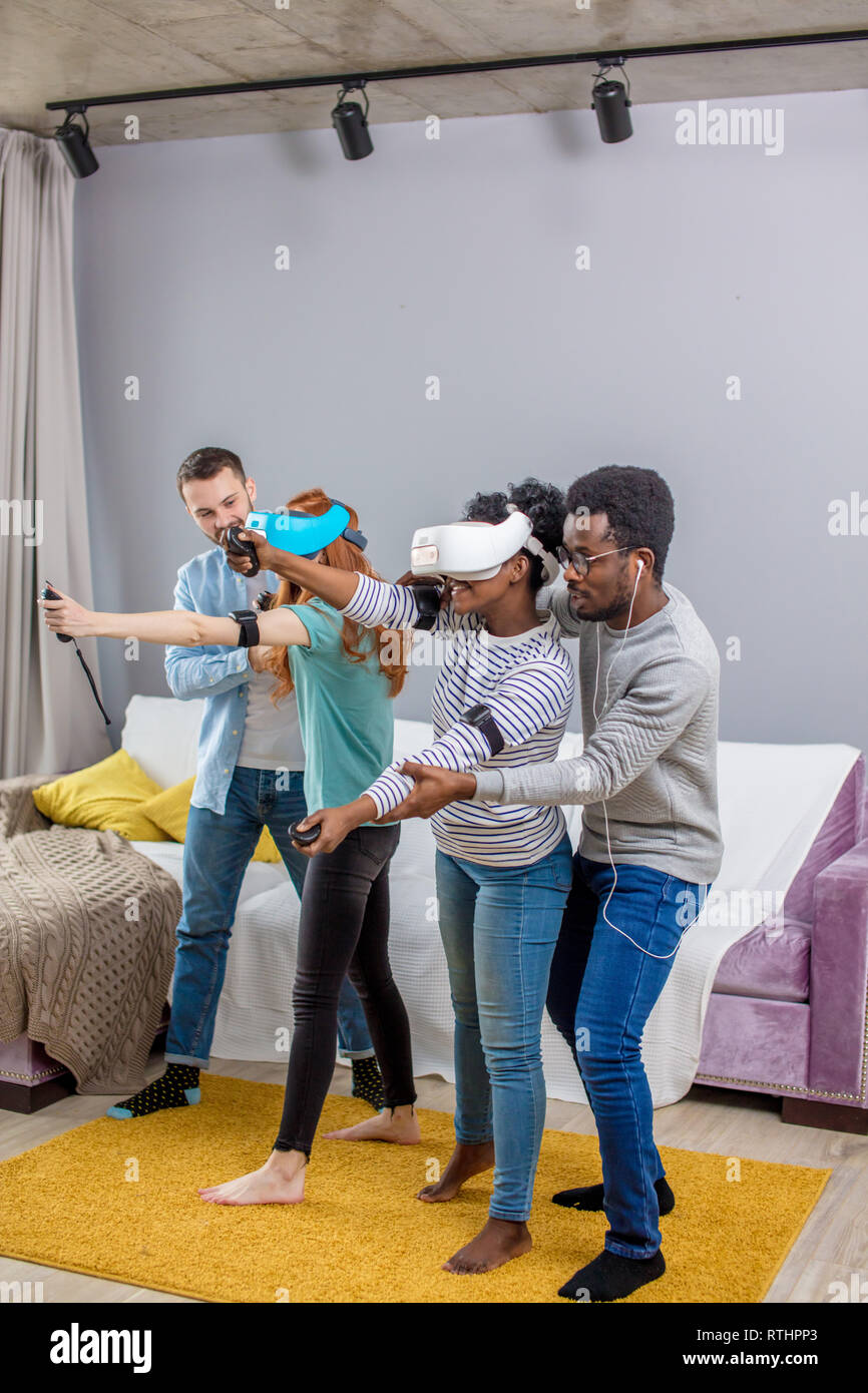 Virtual battle of two multiracial teams, consisting of loving african ...