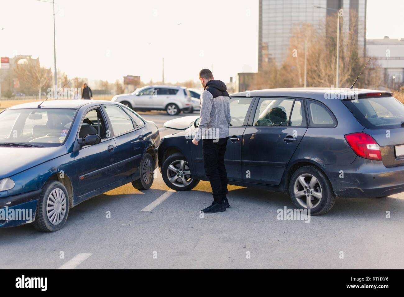 Car crash collision accident on an city road highway Stock Photo - Alamy