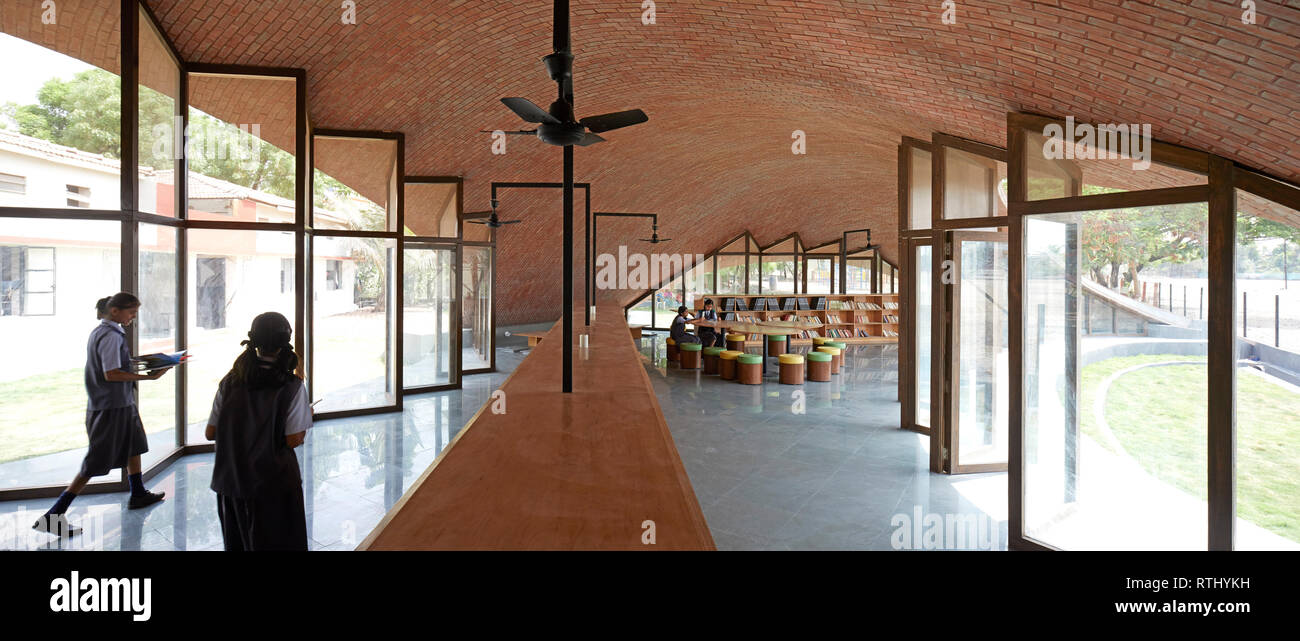 Interior view with students. Maya Somaiya Library, Kopargaon ...