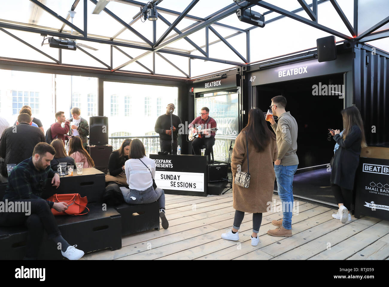 Shoreditch Boxpark in Bethnal Green, a shipping container pop-up mall ...