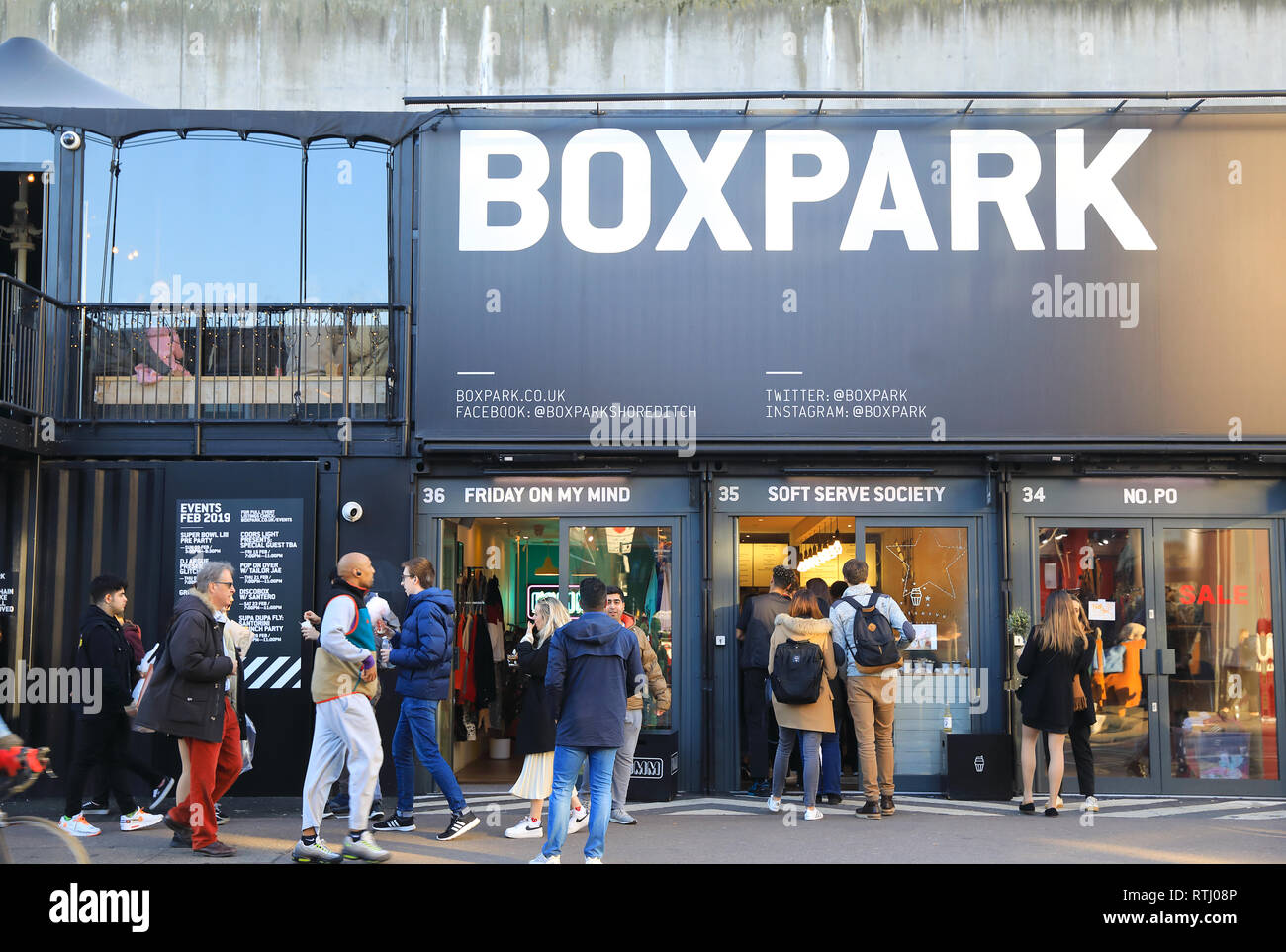 Shoreditch Boxpark in Bethnal Green, a shipping container pop-up mall ...
