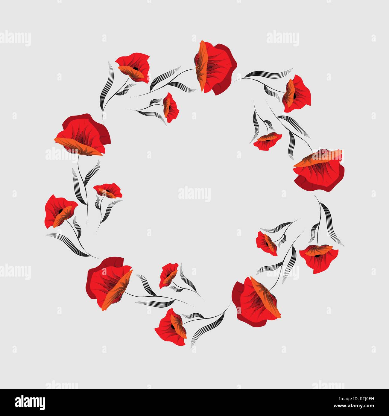 Red poppy flower . Floral frame. Poppy wreath. Remembrance day ...