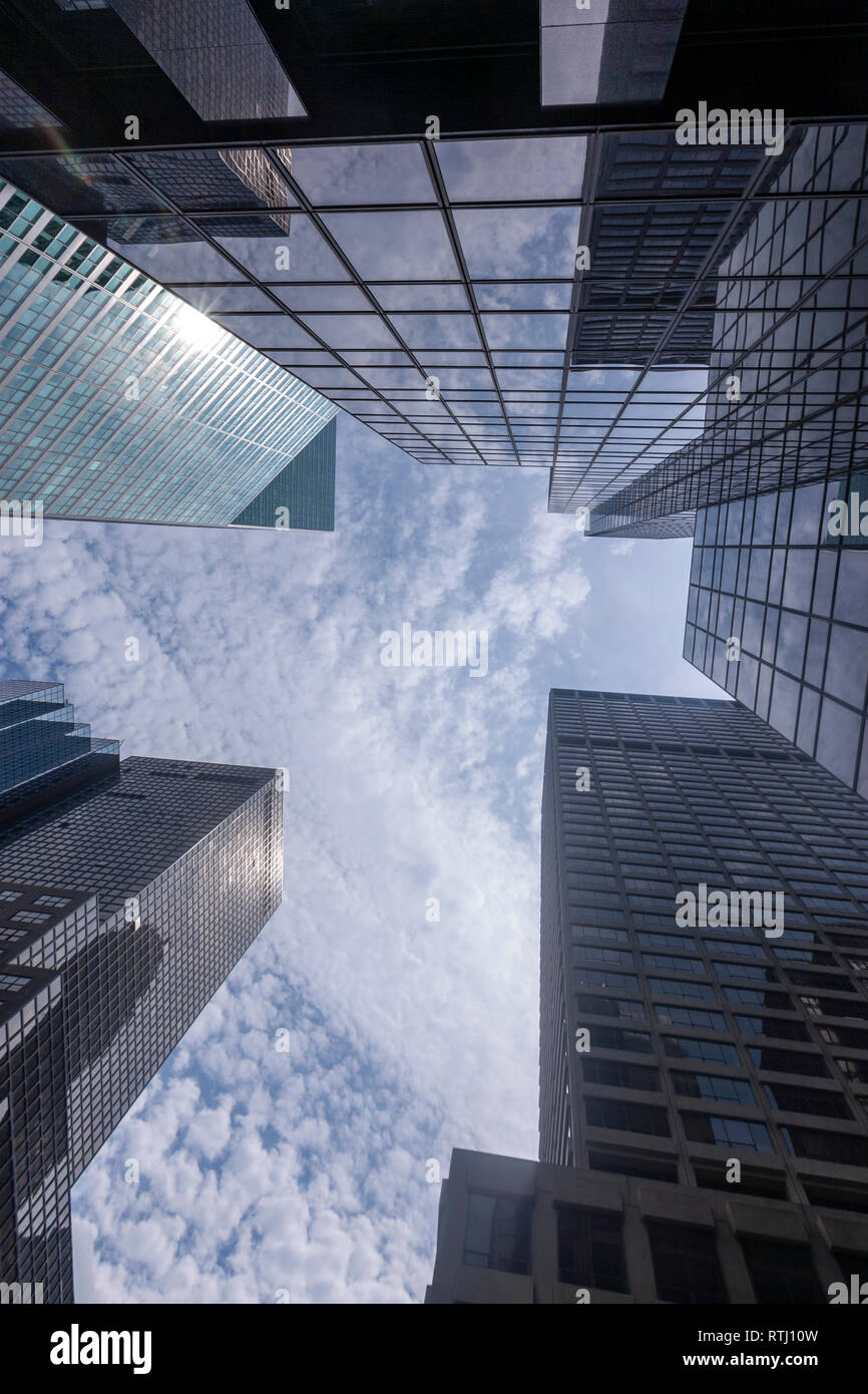 Skyscraper view from bottom in Manhattan, New York USA Stock Photo - Alamy