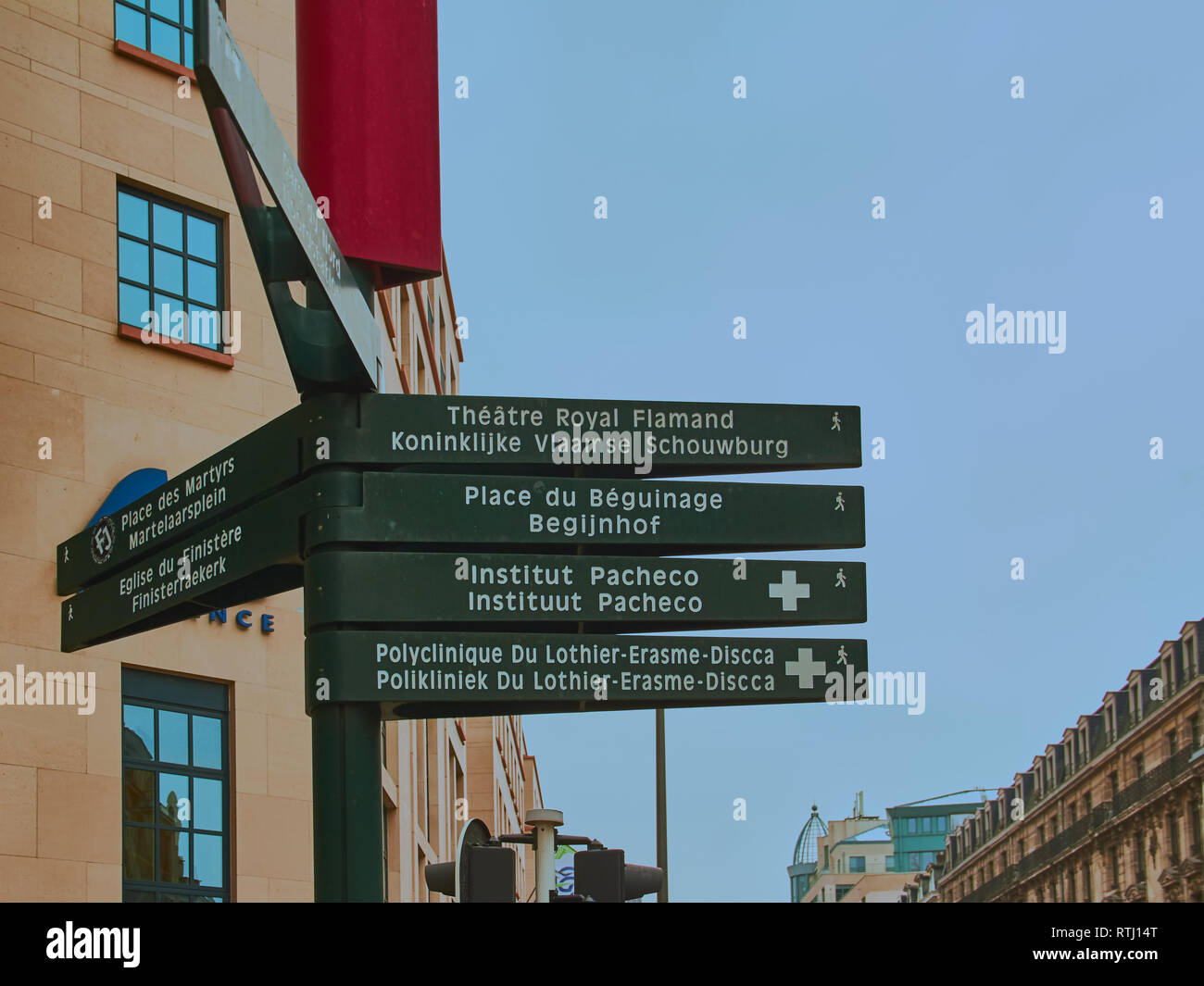 Direction signs to historic places of Brussels for tourists Stock Photo ...