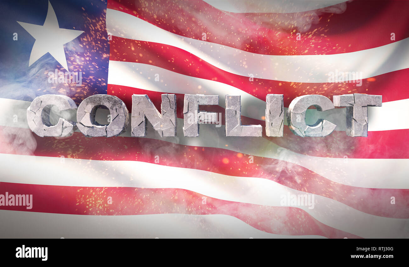 Conflict concept in Liberia. Waved highly detailed fabric texture. 3D ...