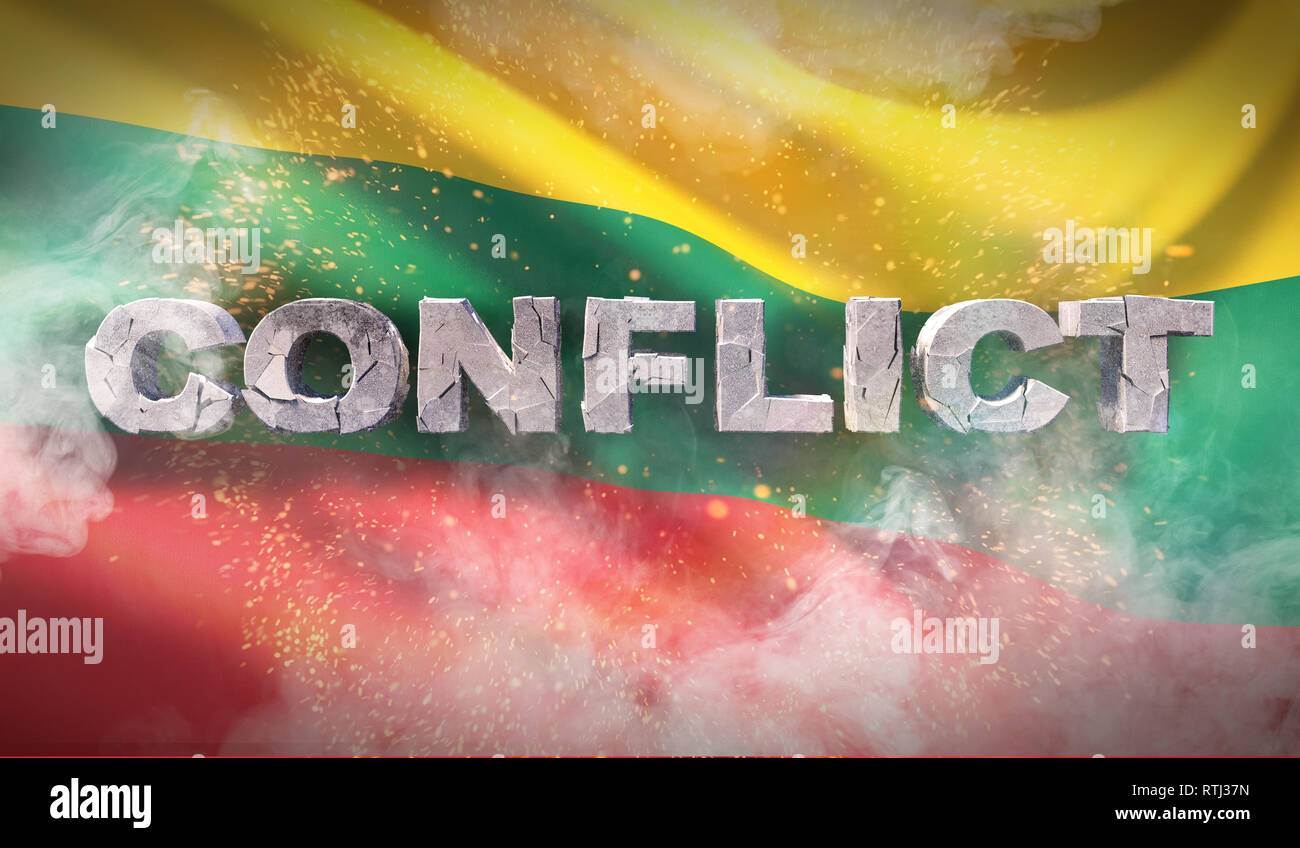 Conflict concept in Lithuania. Waved highly detailed fabric texture. 3D ...