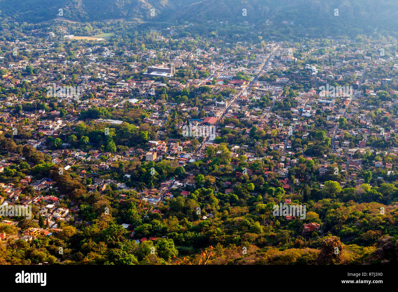 Cityscape from the Cerro Tepozteco, Tepoztlan, Morelos, Mexico Stock ...