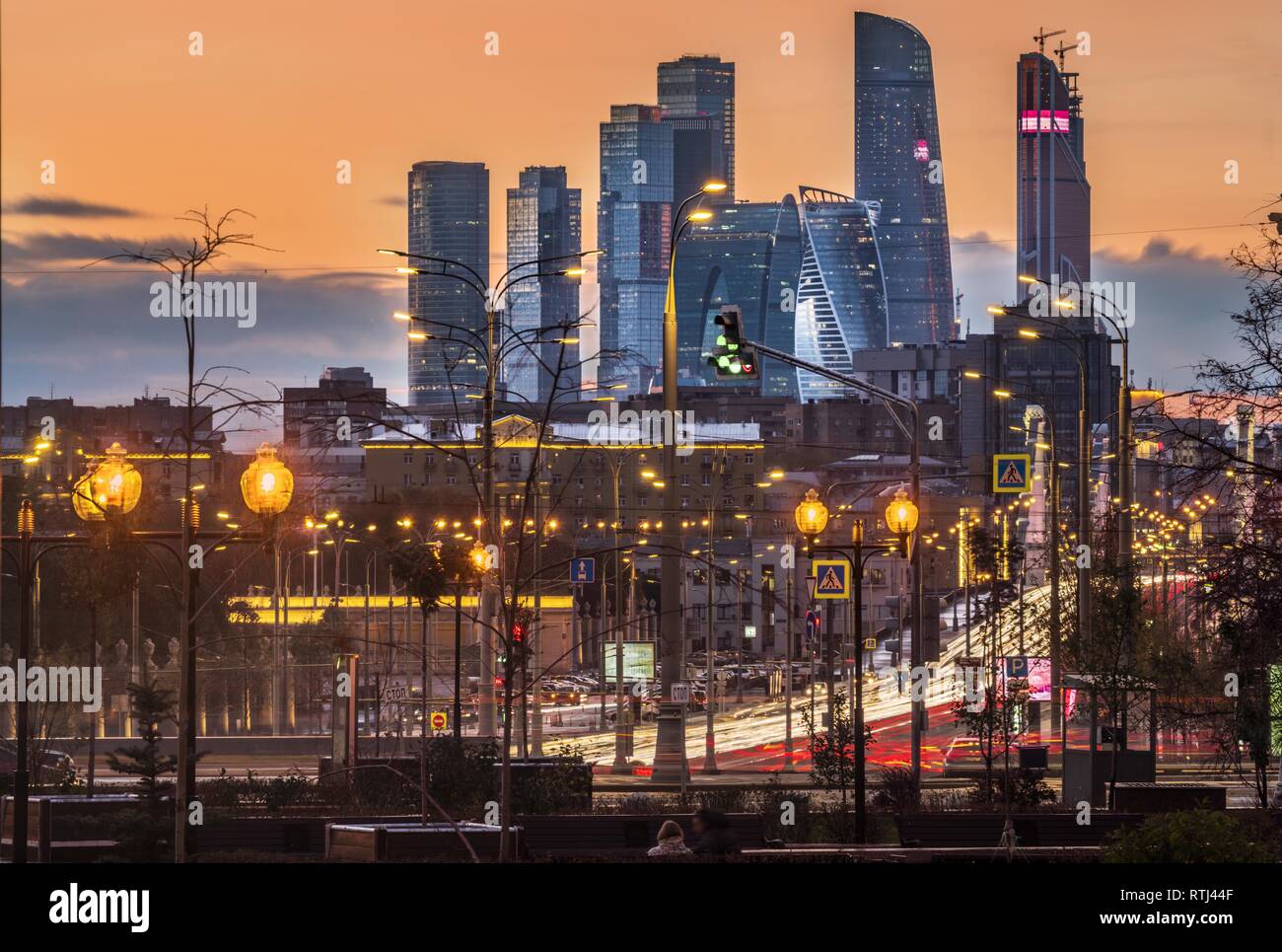 Russia, Moscow. View of the Garden Ring circular ring road avenue and ...