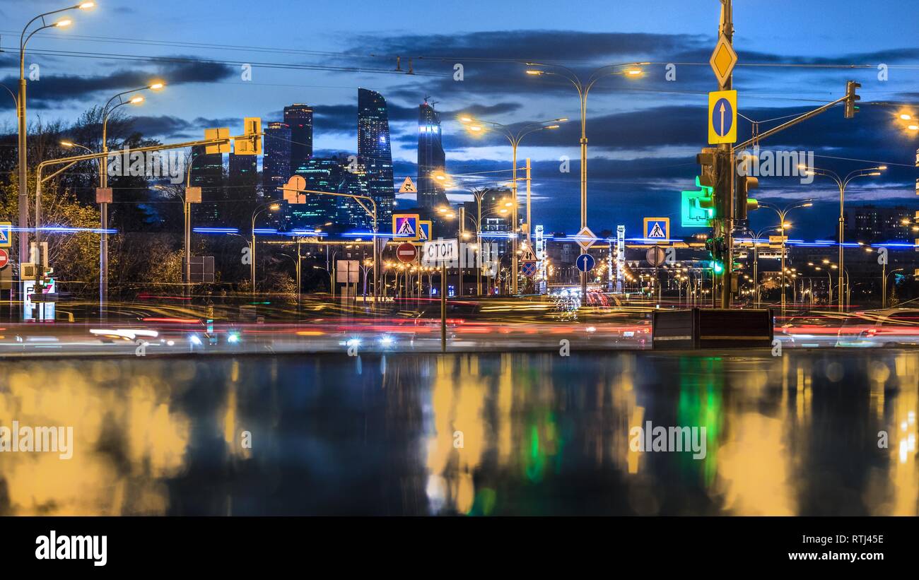 Russia, Moscow. View of the Garden Ring circular ring road avenue and ...