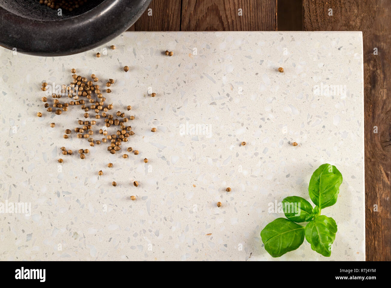 Concrete stone server with space for text on a rustic wood plank ...