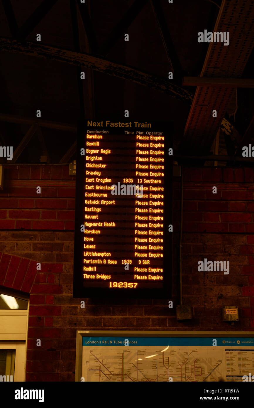 Train chaos timetable at Clapham Junction, London, England, United ...