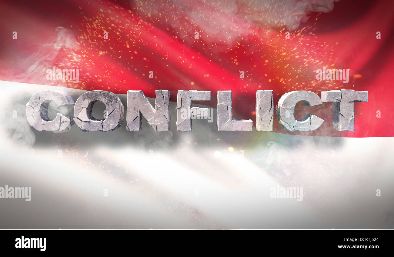 Conflict concept in Monaco. Waved highly detailed fabric texture. 3D ...